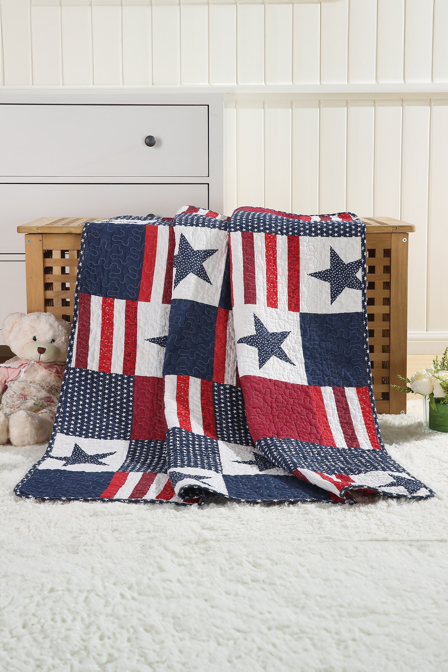 Buy Blue Cotton Star Pattern Baby Quilt by Quliting Tree Online at Aza ...