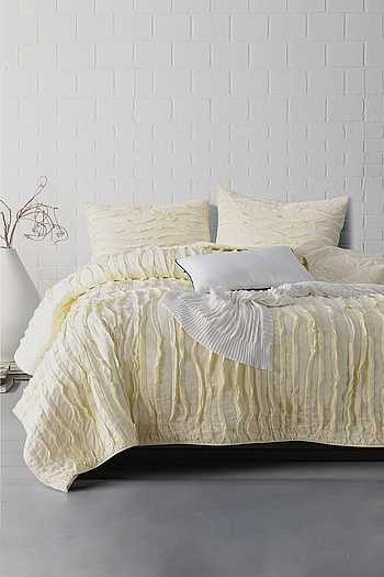 Buy Yellow Cotton Ruffled Plain Pattern Quilt With Pillow Covers by ...
