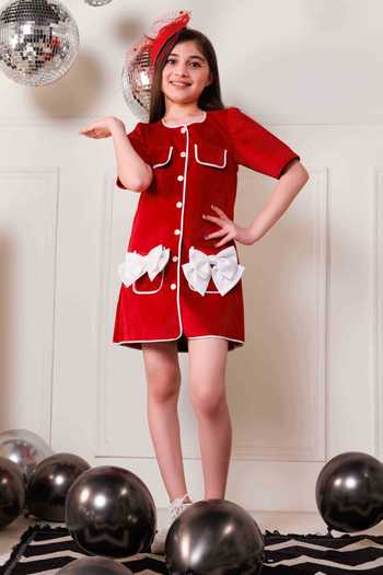 Buy Red Velvet Extra Chilly Button Down Dress For Girls by Hoity Moppet ...