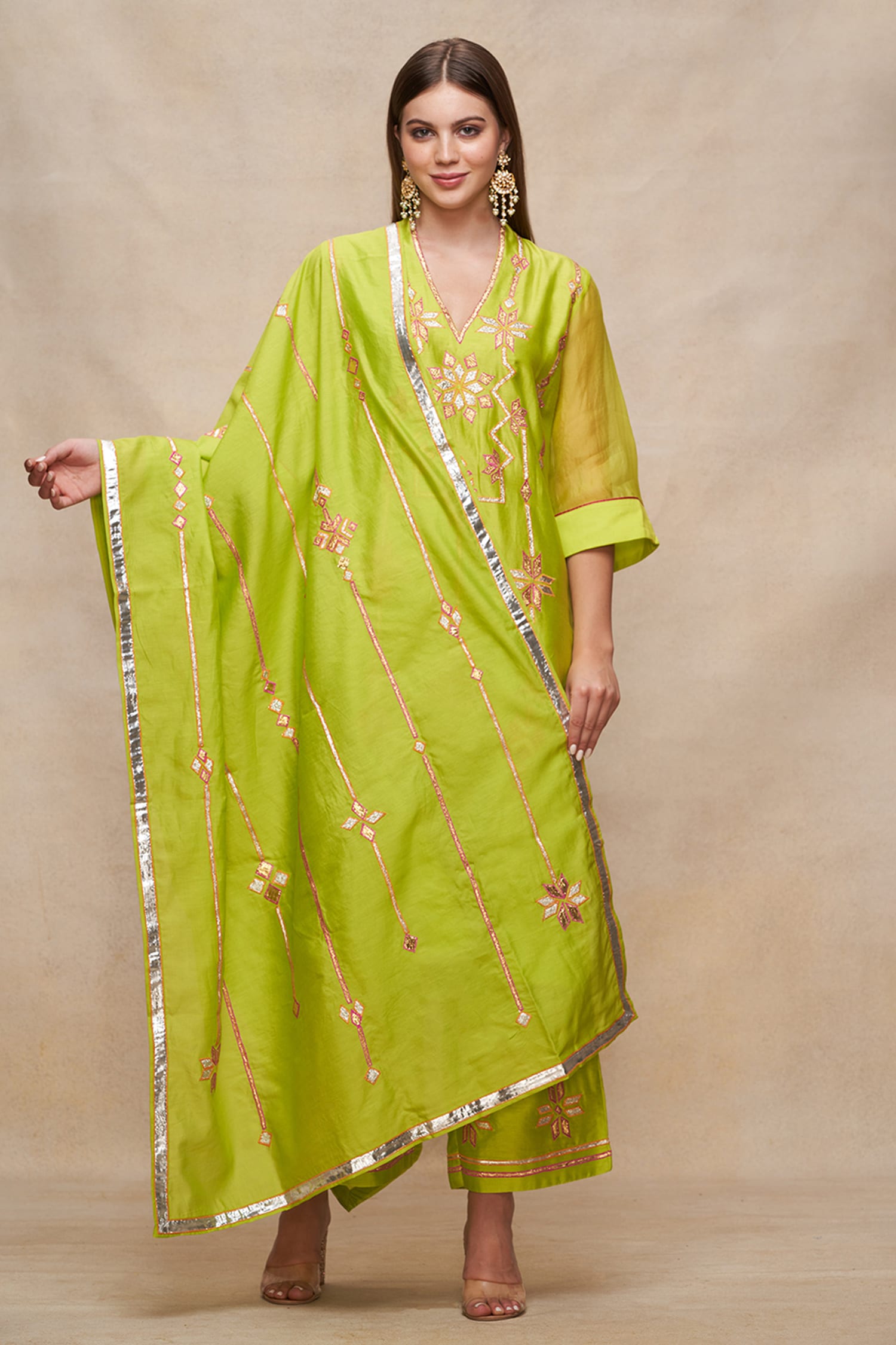 Buy Green Chanderi Embellished Gota Dupatta For Women by Gulabo by Abu ...