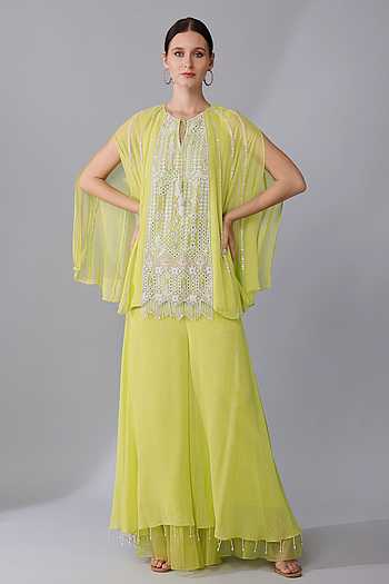 Buy Green Lining: Shantoon Embroidery Persian Fleur Tunic With Palazzo ...