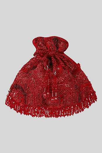 Buy Red Sequin Audrey Embroidered Potli Bag by Aanchal Sayal Online at ...