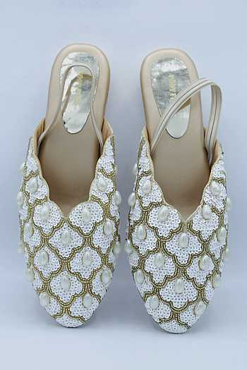 Buy Gold Sequin Jaan Embroidered Mules by Foot Fuel Online at Aza Fashions.