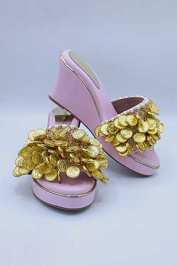 Buy Pink Embellished Coin Wedges by Foot Fuel Online at Aza Fashions.
