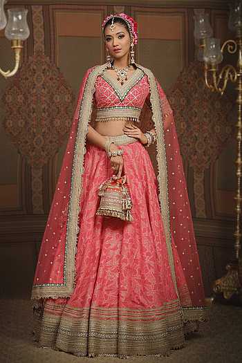 Buy Pink Lehenga Cotton Shimmer Flower Petal Abstract Pattern Set For ...