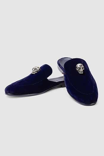 Buy Blue Embellished Skull Mules For Men by SHUTIQ Online at Aza Fashions.