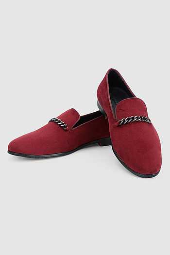 Buy Wine Cuban Chain Embellished Shoes For Men by SHUTIQ Online at Aza ...