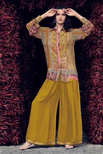 Buy Yellow Shirt: Viscose Woven Muslin Printed Floral Pattern And Pant ...