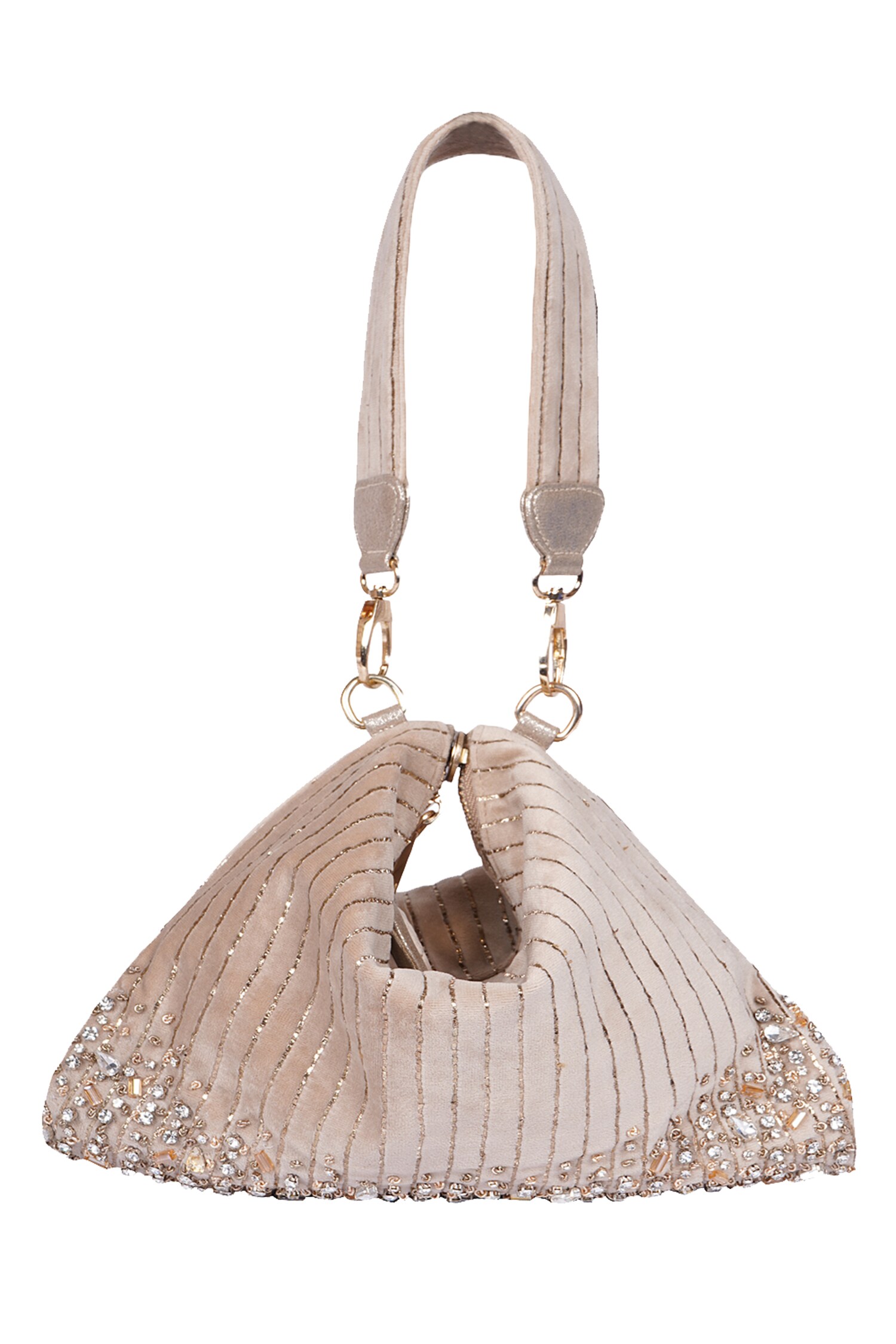 Buy Cream Embellished Grace Crystal Hobo Bag by Veruschka by Payal ...