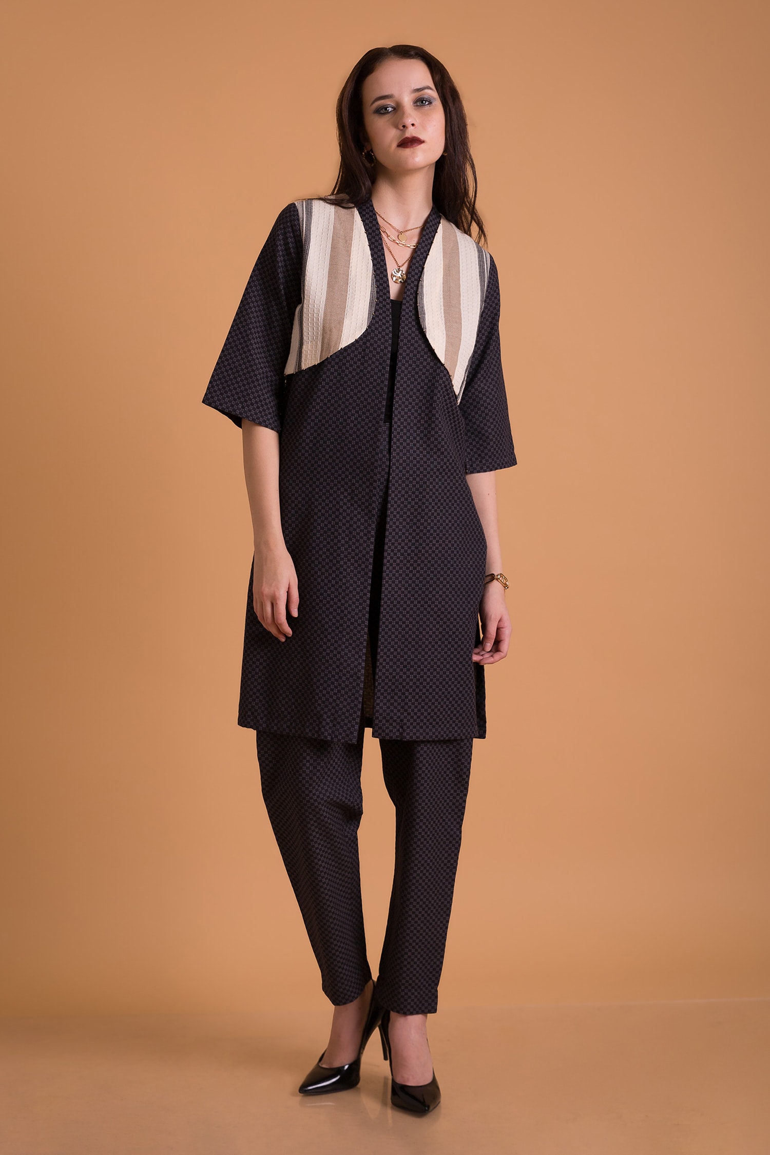 Buy Grey Cotton Checks Overlap Panel Checkered Pattern Jacket With Pant ...