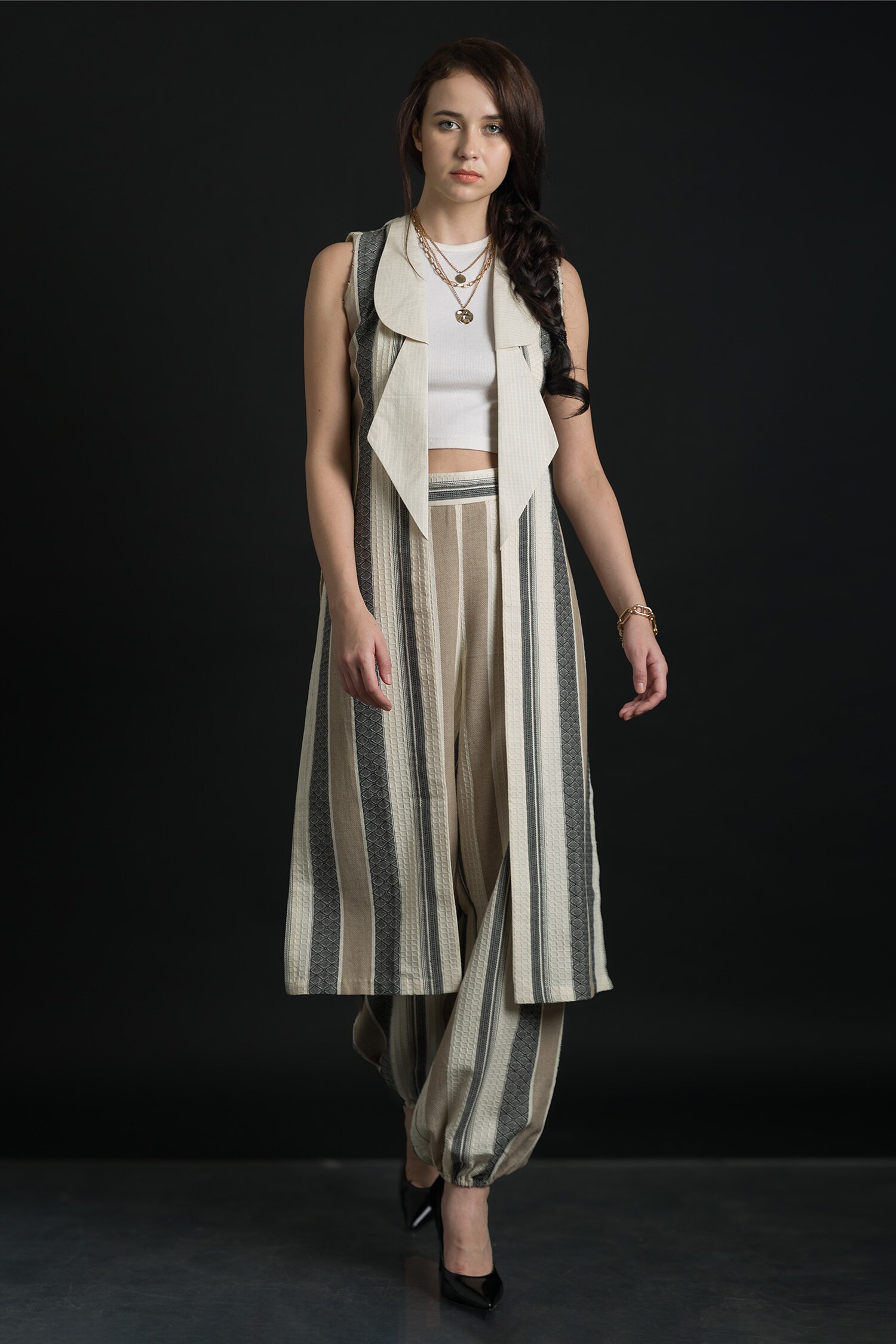 Buy Off White Cotton Woven Geometric Jaal Pattern Jacket With Flare ...