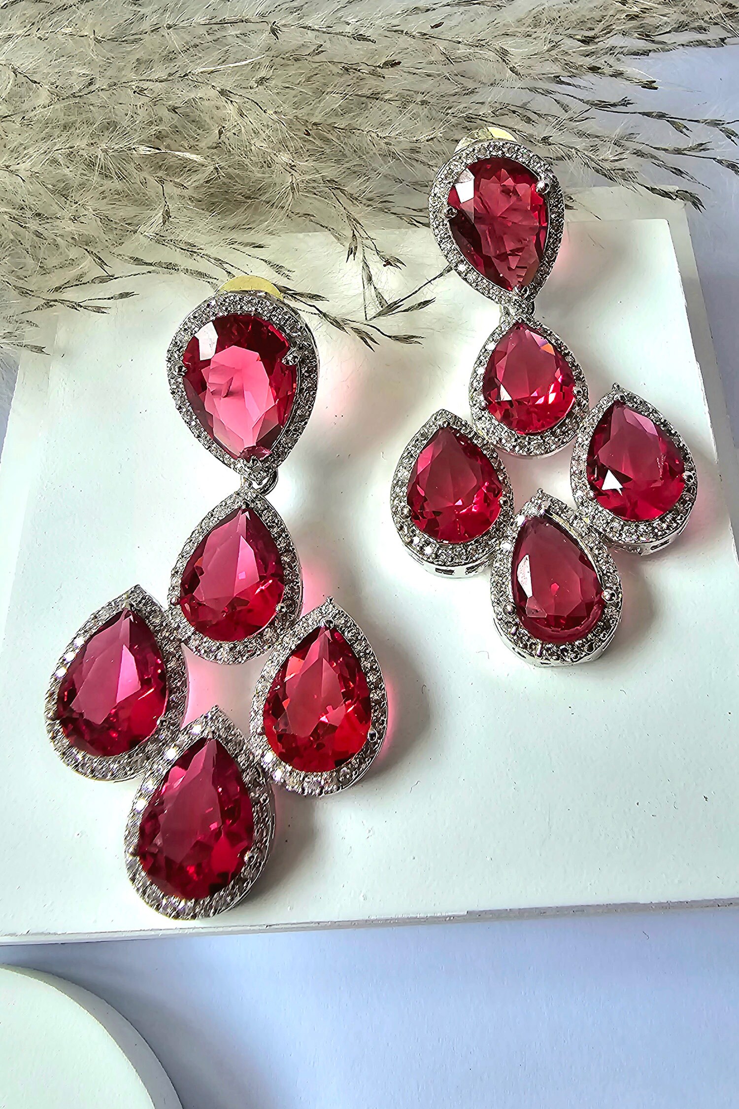 Buy Red Ruby Stone Gracious Petal Drop Earrings by The Bling Girll ...