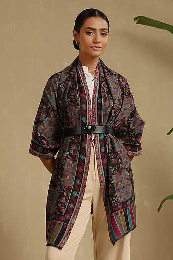 Buy Black Checkered Sheli Kani Pattern Shawl by DUSALA Online at Aza ...