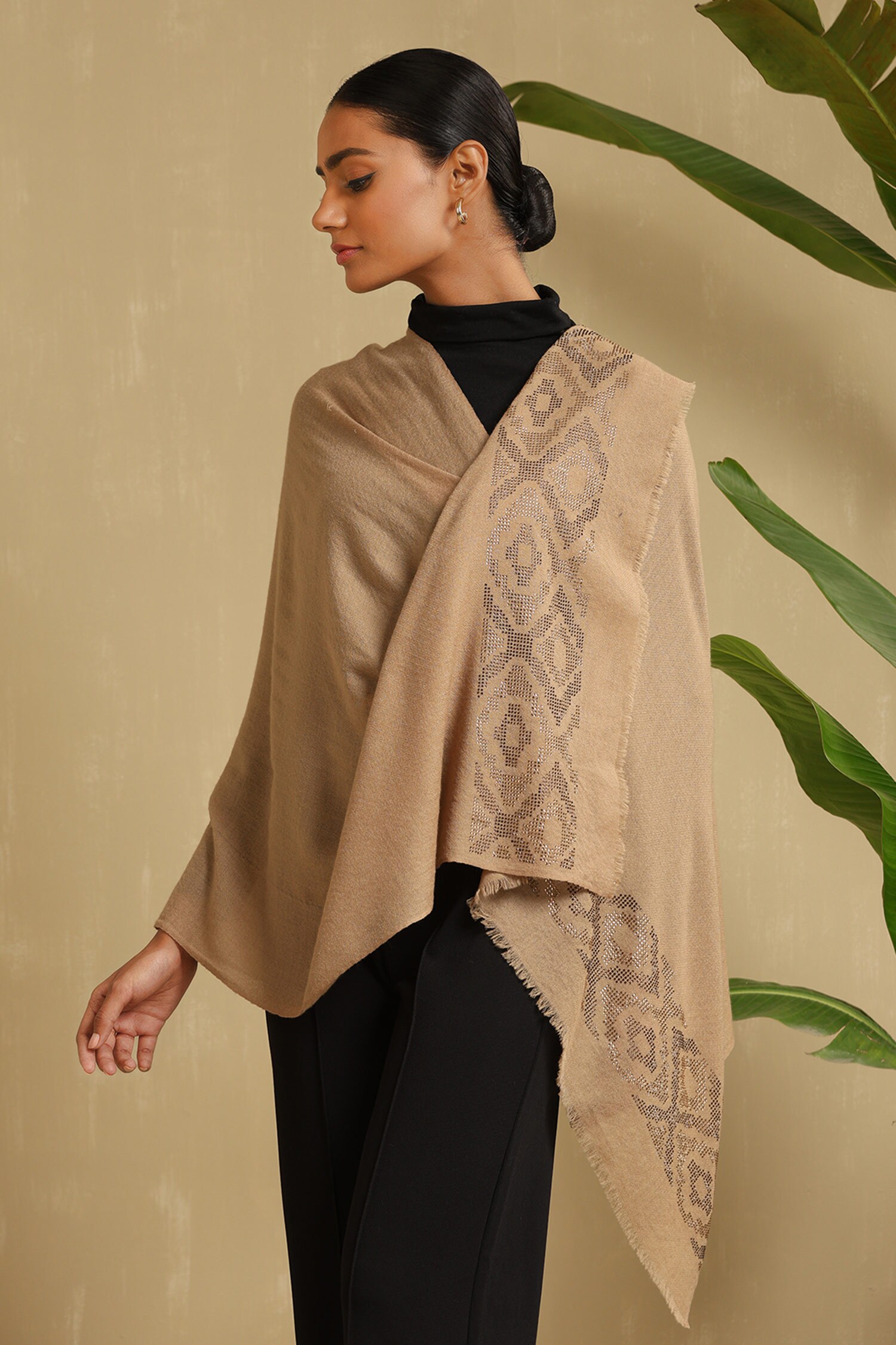 Buy Brown Crystal Ara Stone Border Embellished Stole by DUSALA Online ...