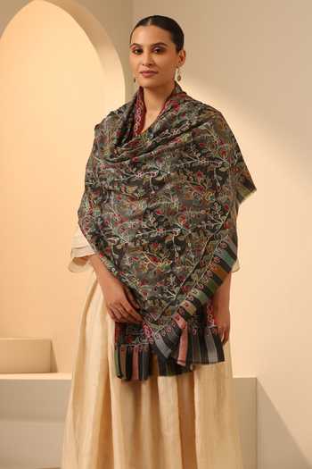 Buy Black Hand Painted Bhranti Cashmere Stole by DUSALA Online at Aza ...