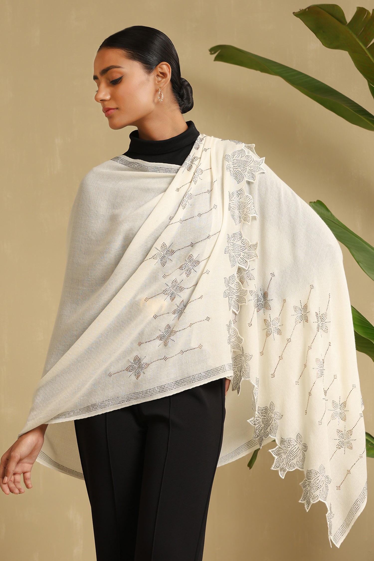 Buy White Embellished Daina Crystal Stone Cashmere Stole by DUSALA ...