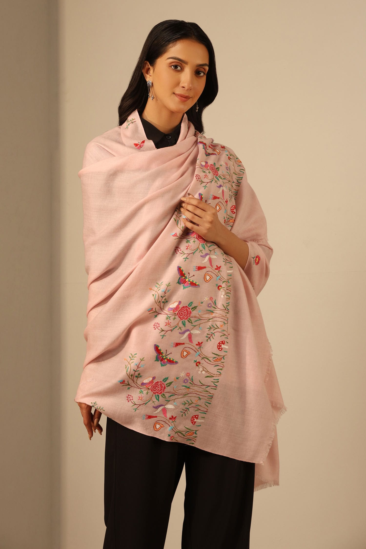 Buy Peach Butterfly Garden Ekantika Pashmina Shawl by DUSALA Online at ...