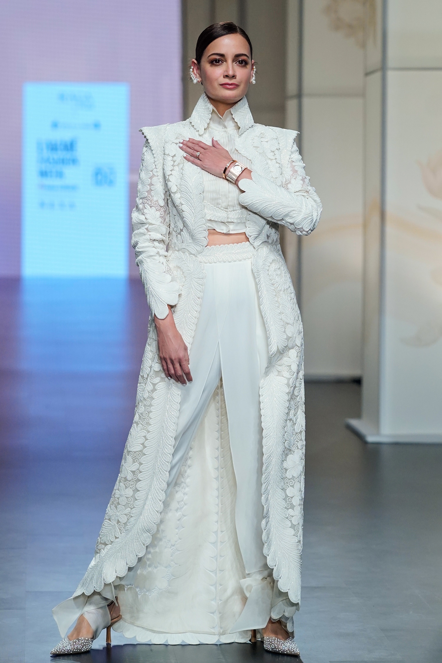 Buy Ivory Silk Georgette Embellished Cord Work Articulate Draped Pant ...