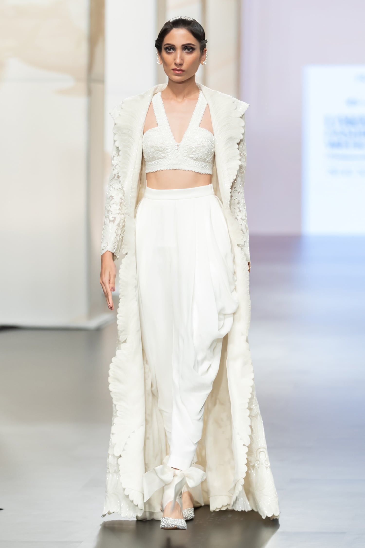 Buy Ivory Queen Of Spades Lily Encrusted Long Draped Dhoti Pant Set For ...