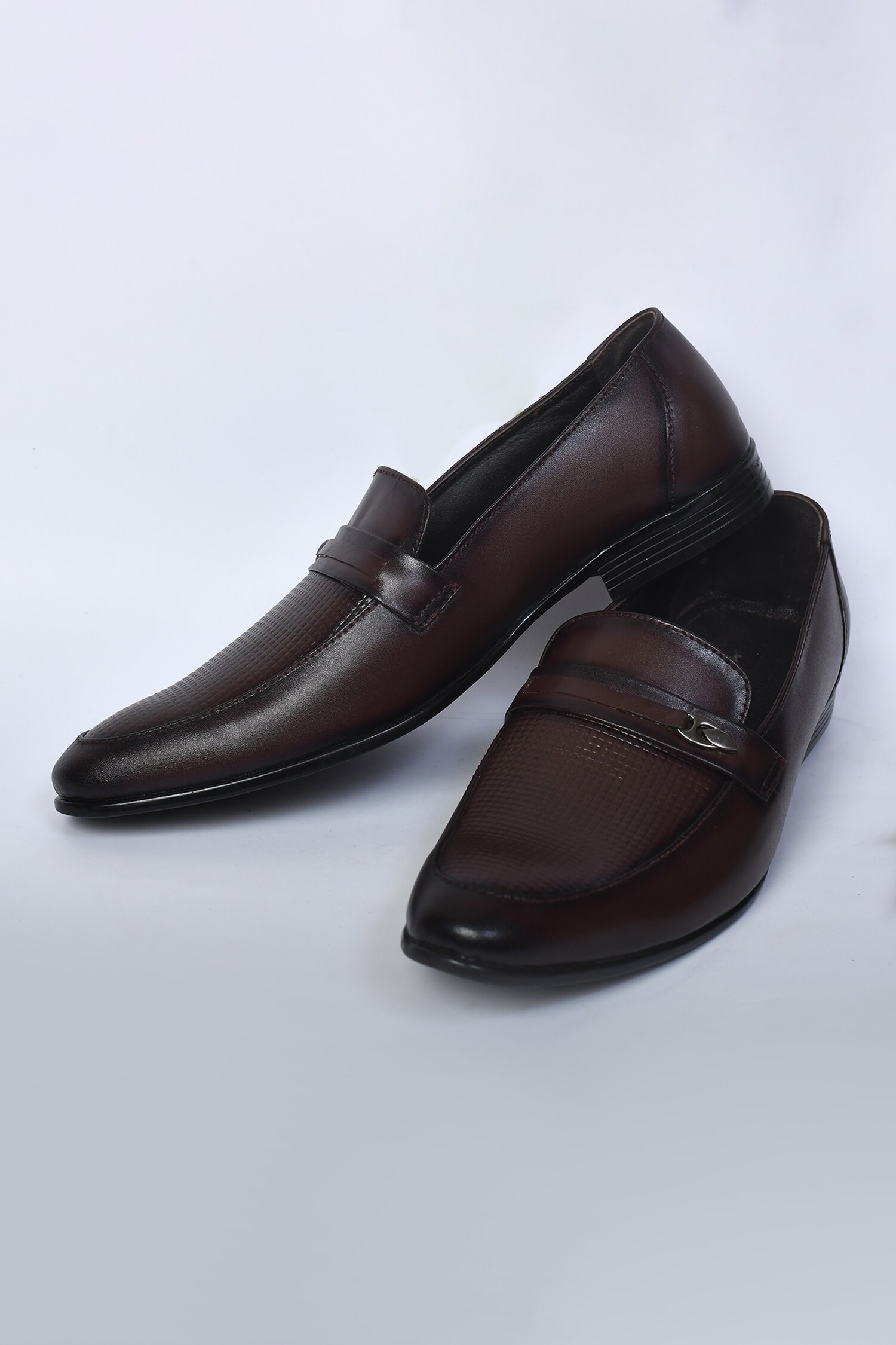 Buy Brown Textured Leather Slip On Shoes For Men by Arihant Rai Sinha ...