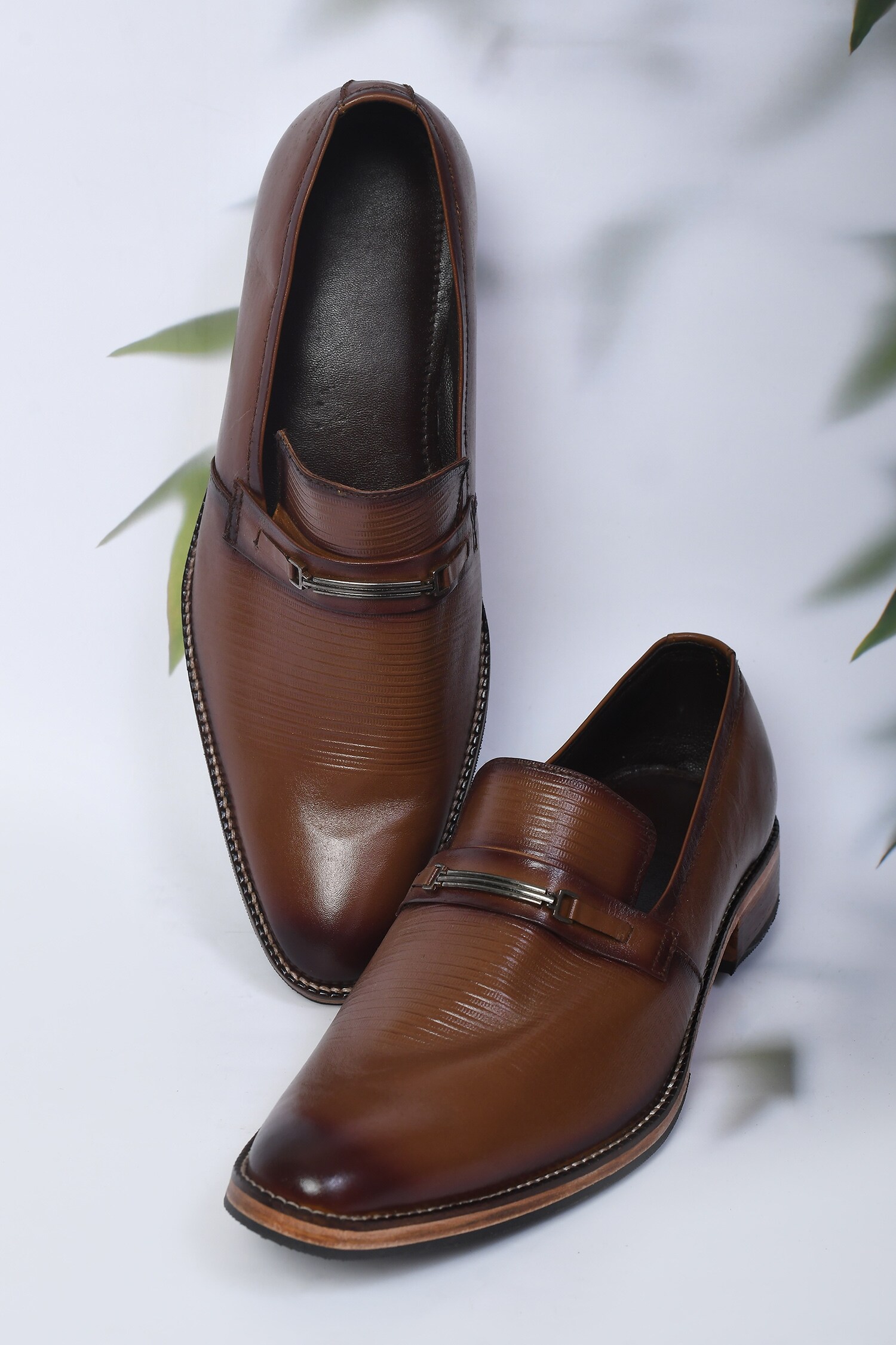 Buy Brown Embellished Textured Leather Shoes For Men by Arihant Rai ...