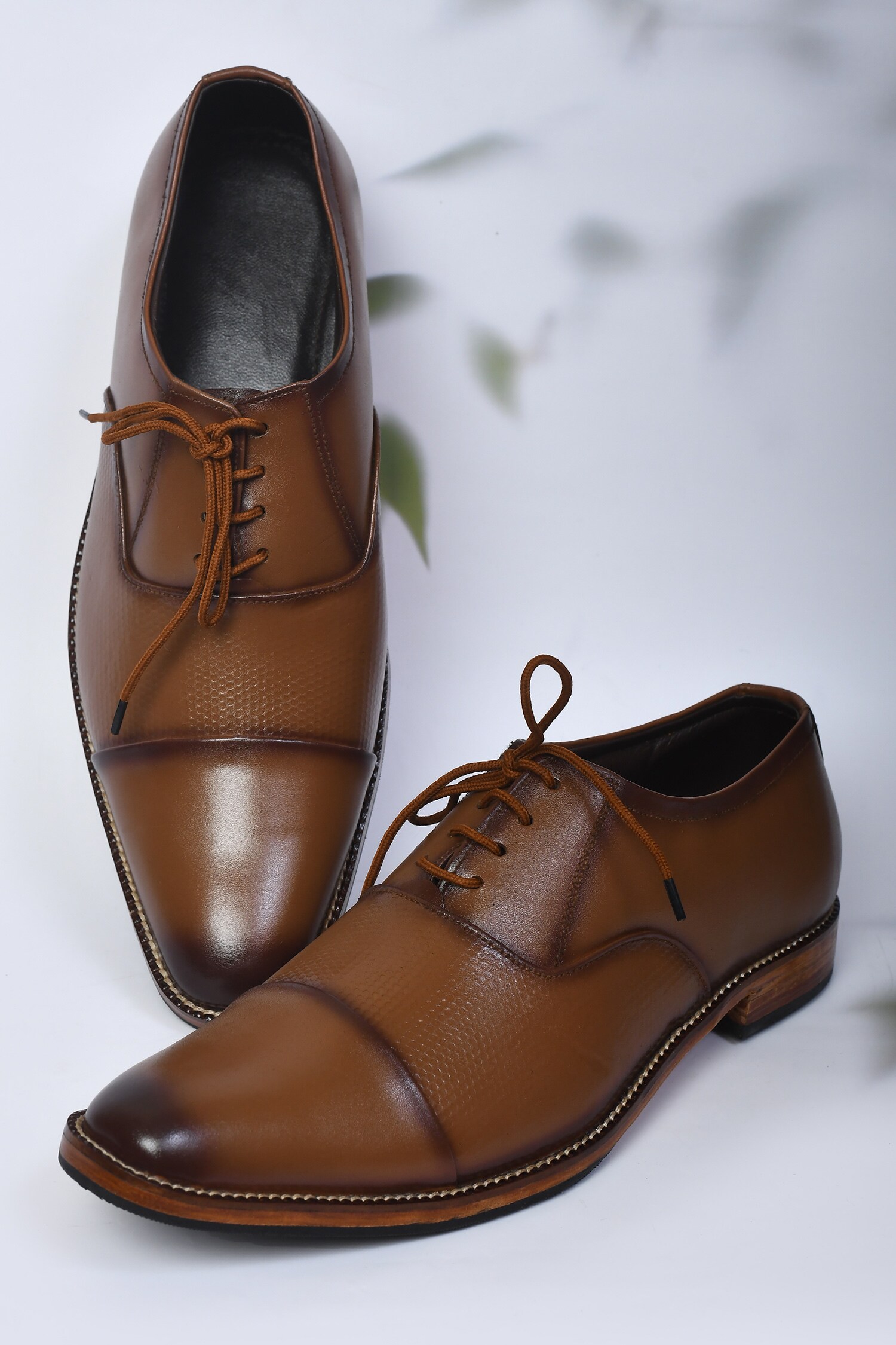 Buy Brown Leather Burnt Shaded Effect Shoes For Men by Arihant Rai ...