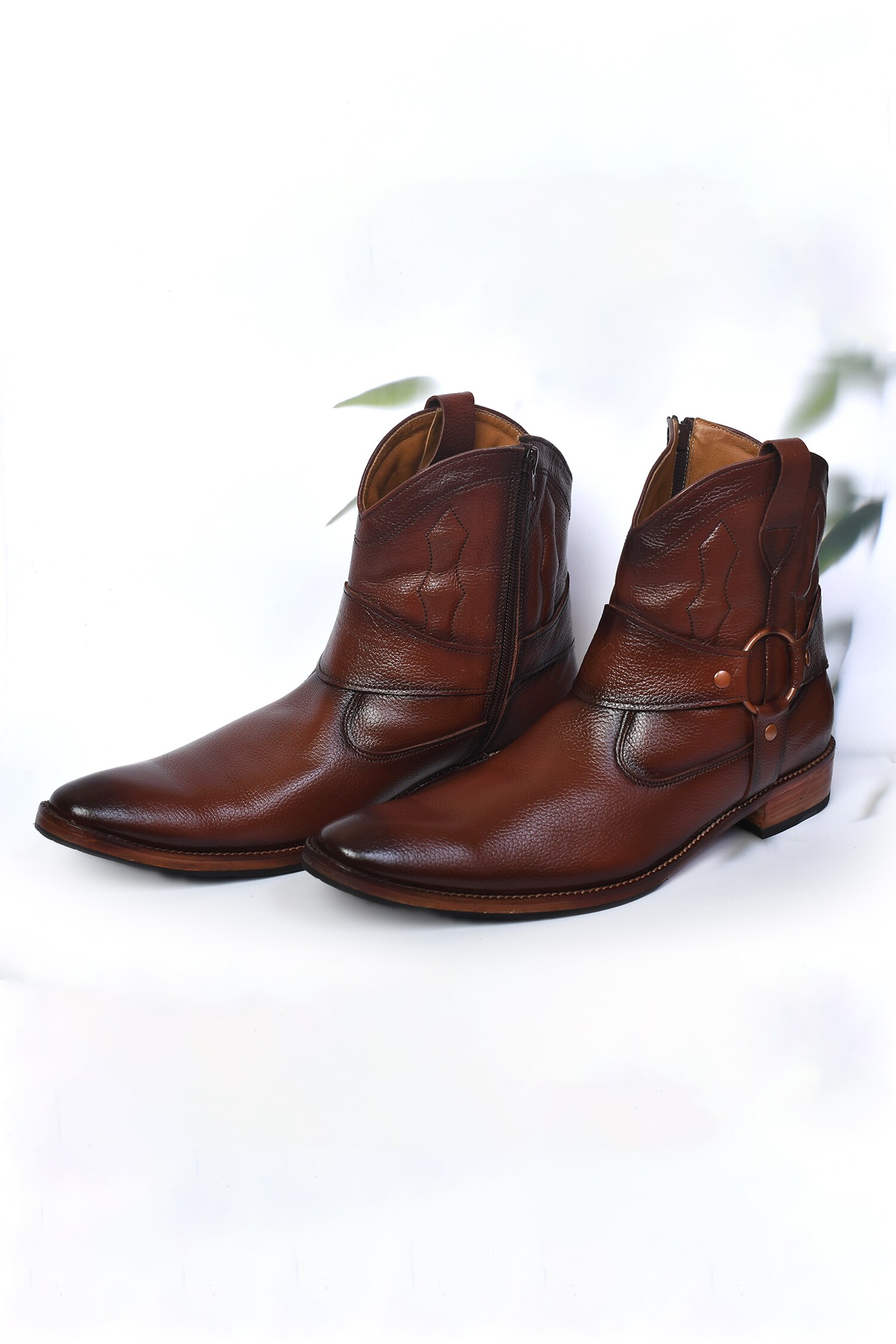 Buy Brown Patch Work Burnt Effect Leather Boots For Men by Arihant Rai ...