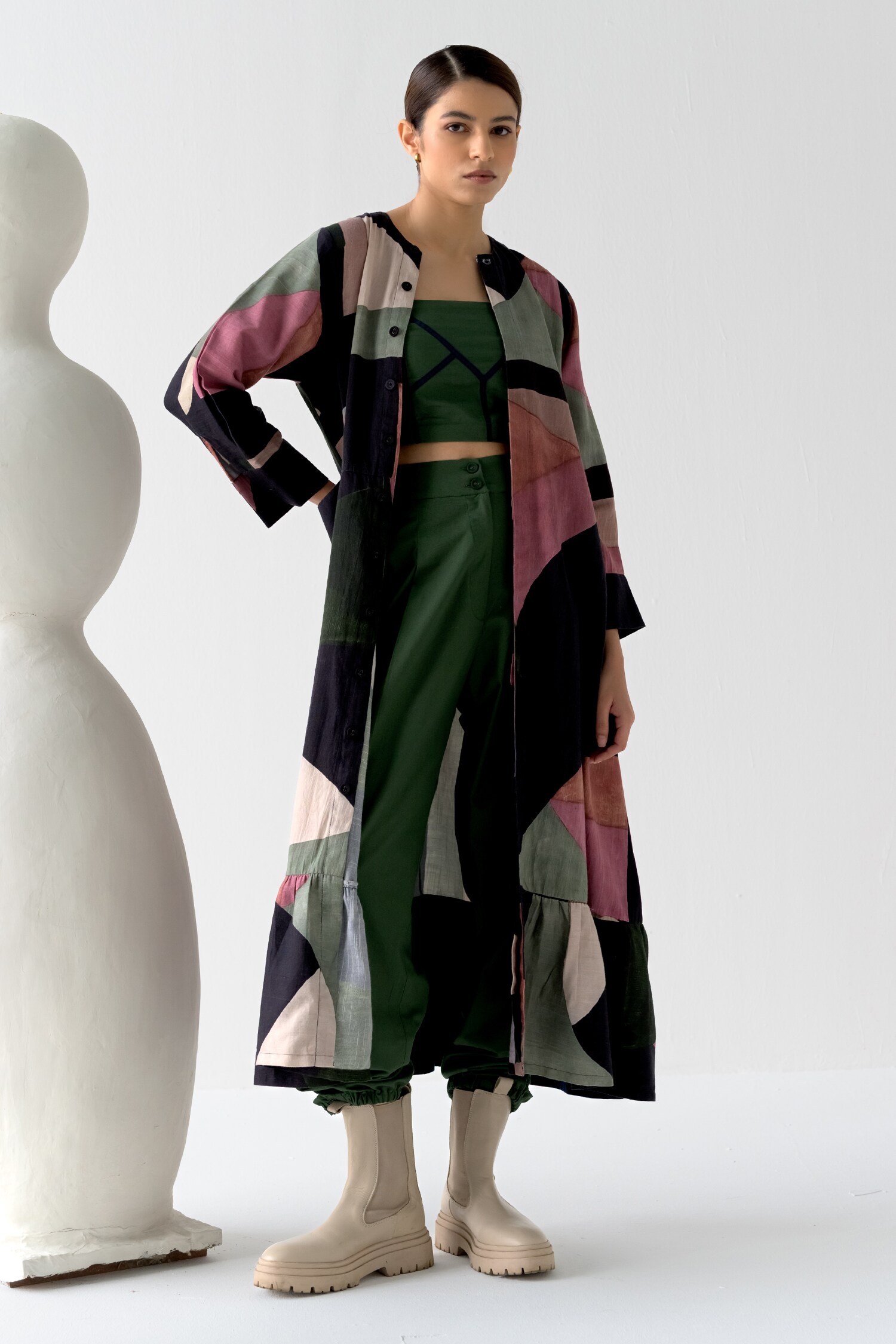 Buy Multi Color Cotton Linen Hand Painted Pattern Front-open Dress For ...