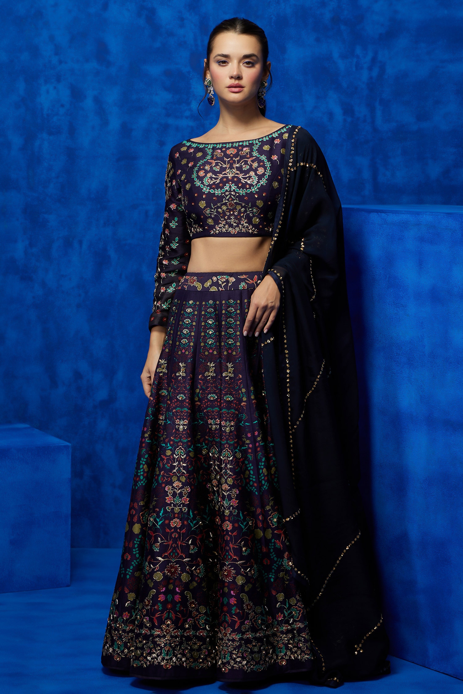 Buy Purple Lehenga And Blouse: Soft Silk Printed & Hand Nightfall Set ...