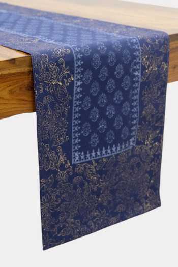Buy Blue 100% Cotton Hand Block Print Floral Table Runner by Design ...
