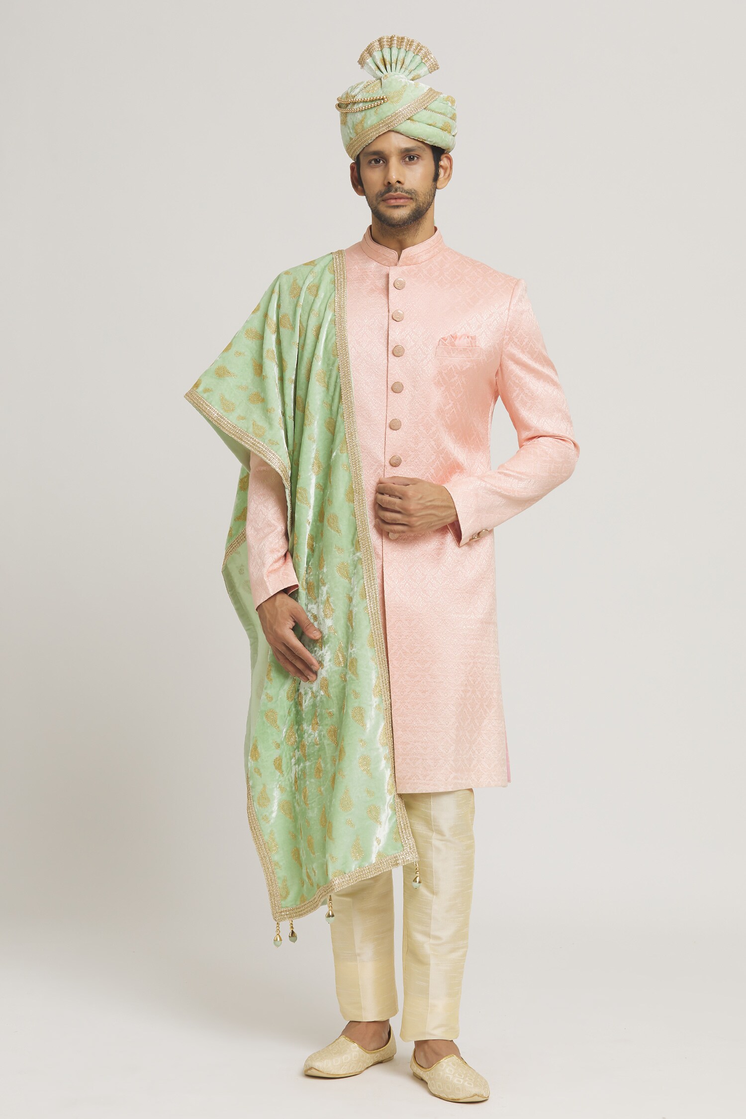 Buy Green Zari And Lace Work Paisley Embroidered Dupatta & Safa Set by ...