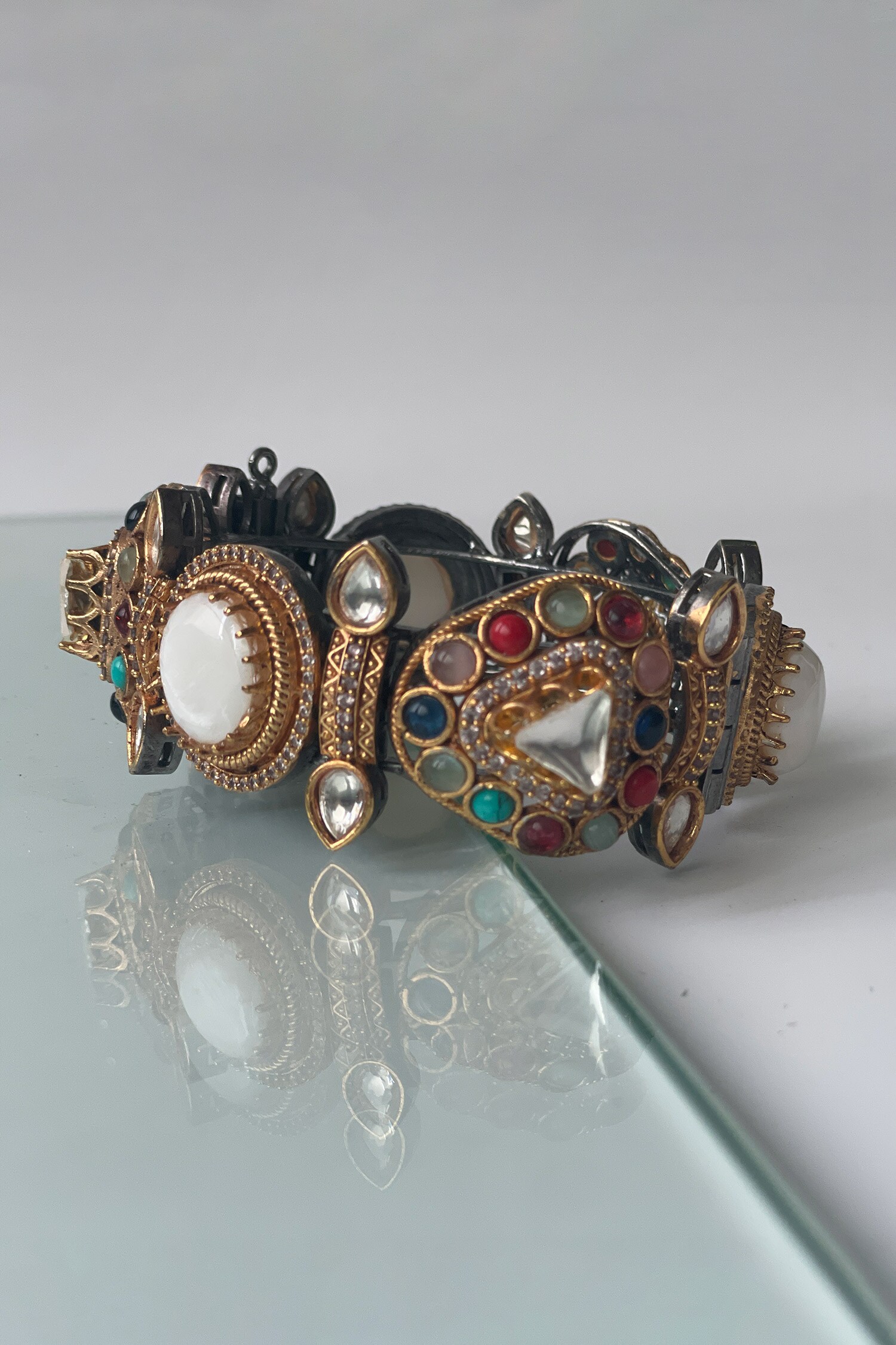 Buy Multi Color Stone Embellished Filigree Bangle by Studio6 Jewels ...