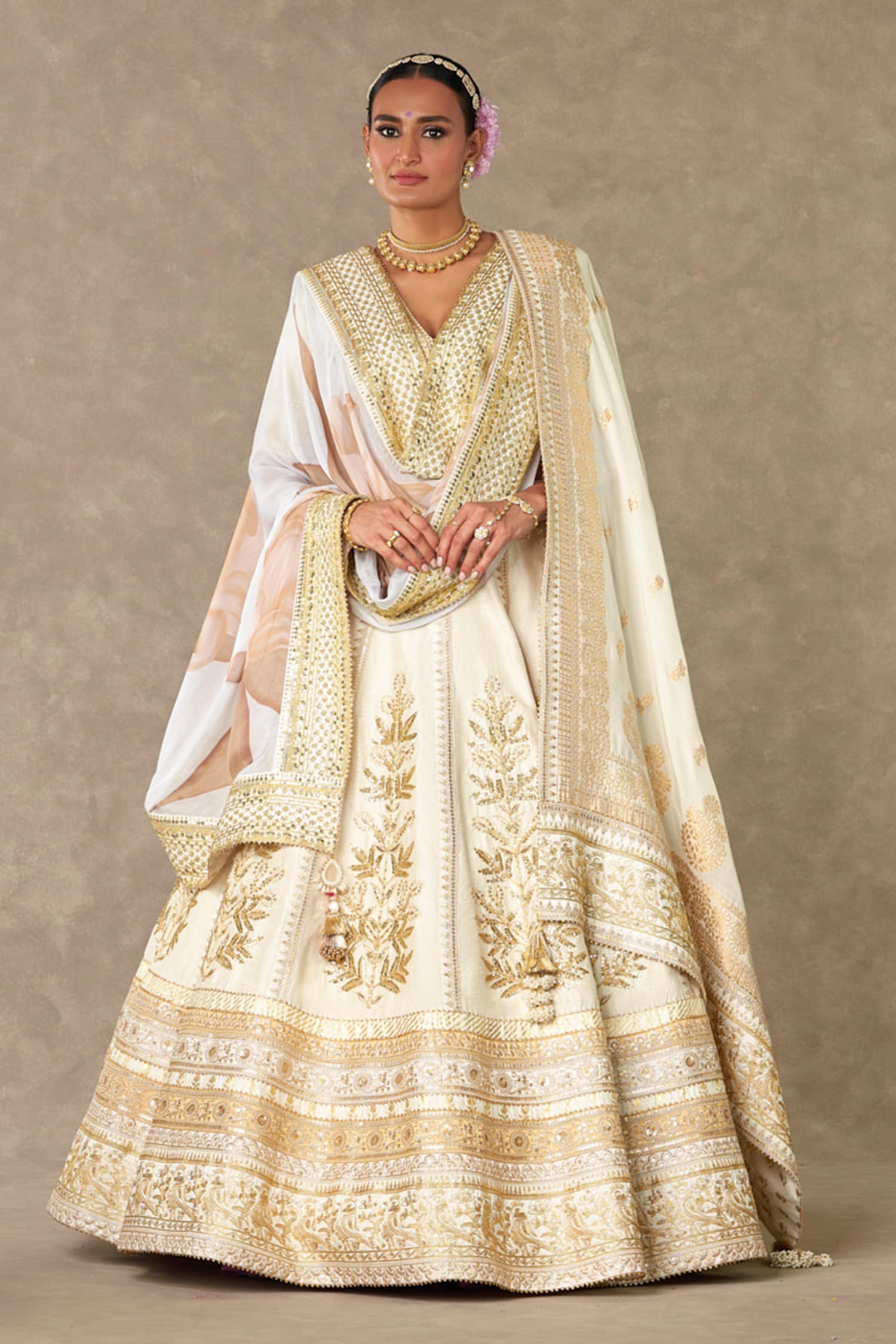 Buy Ivory Lehenga And Blouse: Raw Silk Neel Kamal Embroidered Set For ...