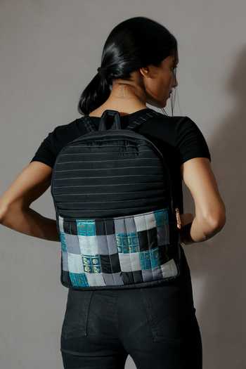 Buy Black Godhadi Patchwork Silk Saree Backpack by Riti Online at Aza ...