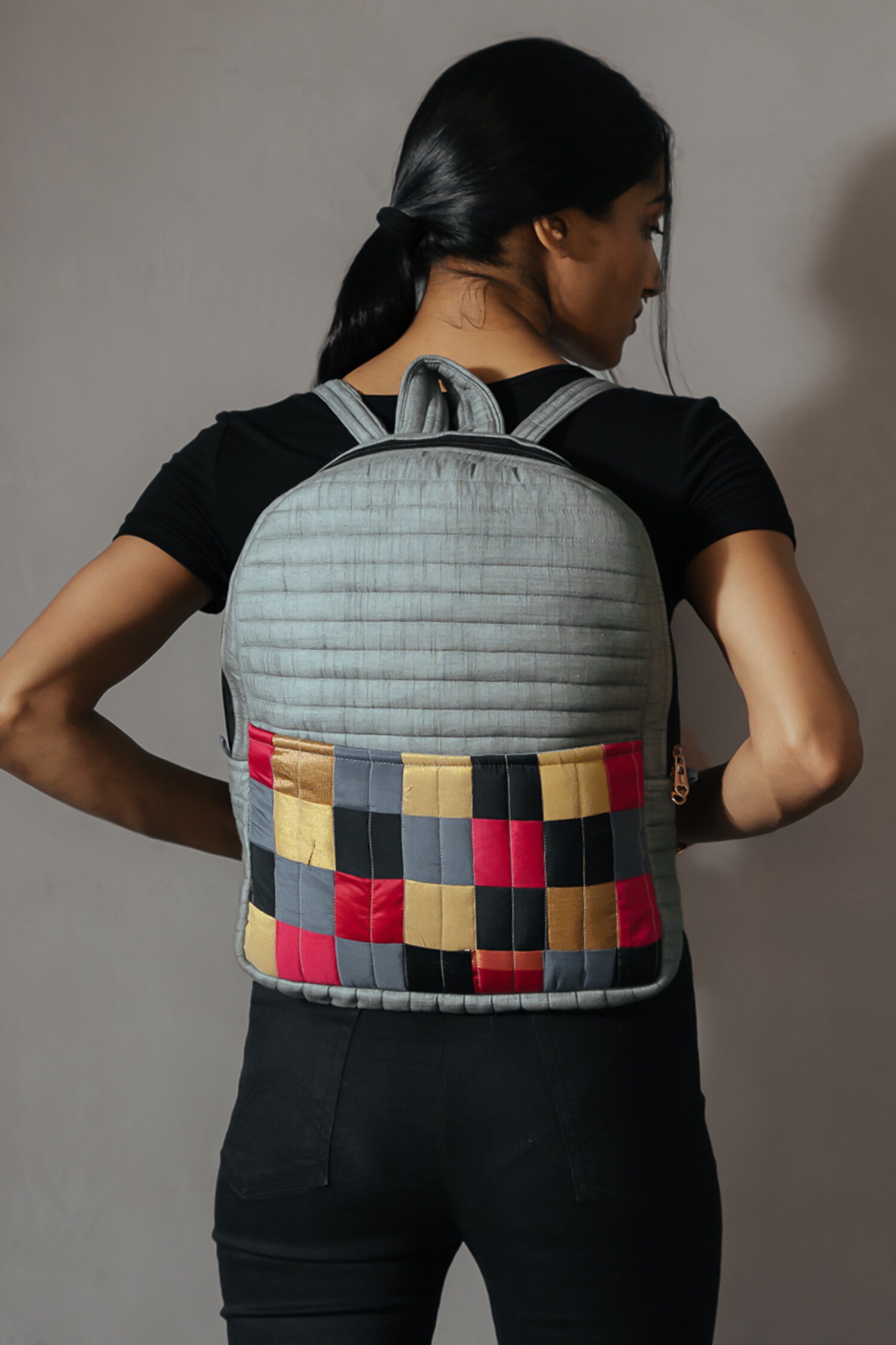 Buy Grey Godhadi Patchwork Backpack by Riti Online at Aza Fashions.