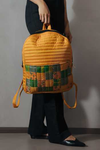 Buy Yellow Godhadi Patchwork Kaushiki Preloved Saree Backpack by Riti ...