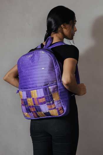 Buy Purple Godhadi Patchwork Reshma Grande Contrast Backpack by Riti ...