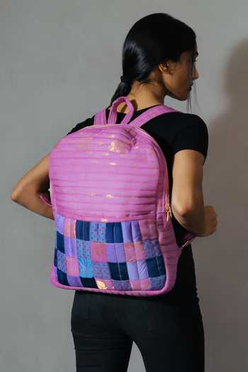Buy Pink Godhadi Patchwork Contrast Backpack by Riti Online at Aza ...