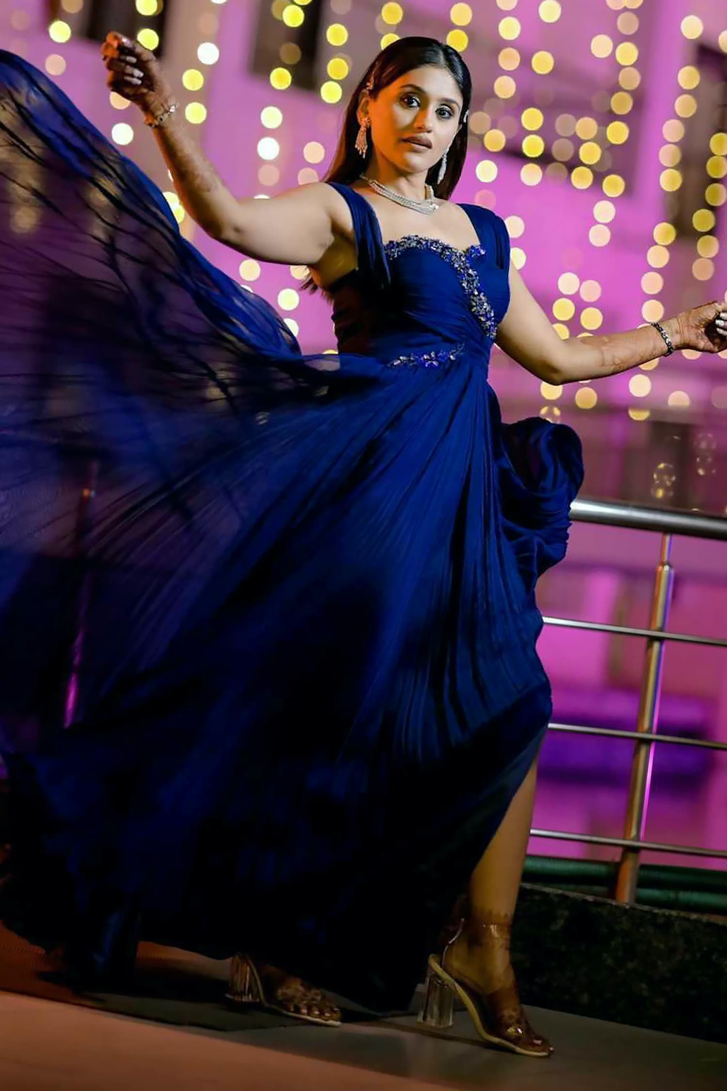 Buy Blue Viscose Embroidery Cut Dana Accordion Pleated Embellished Yoke ...