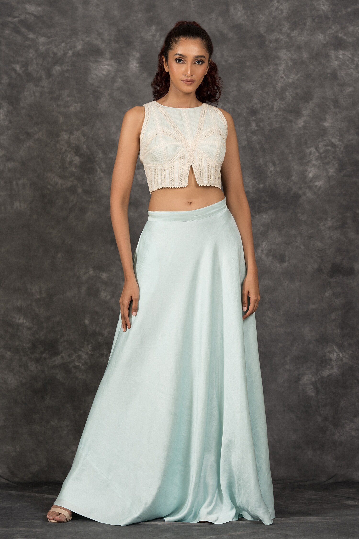 Buy Blue 100% Rayon Embroidered Thread Boat Neck Crop Top For Women by ...