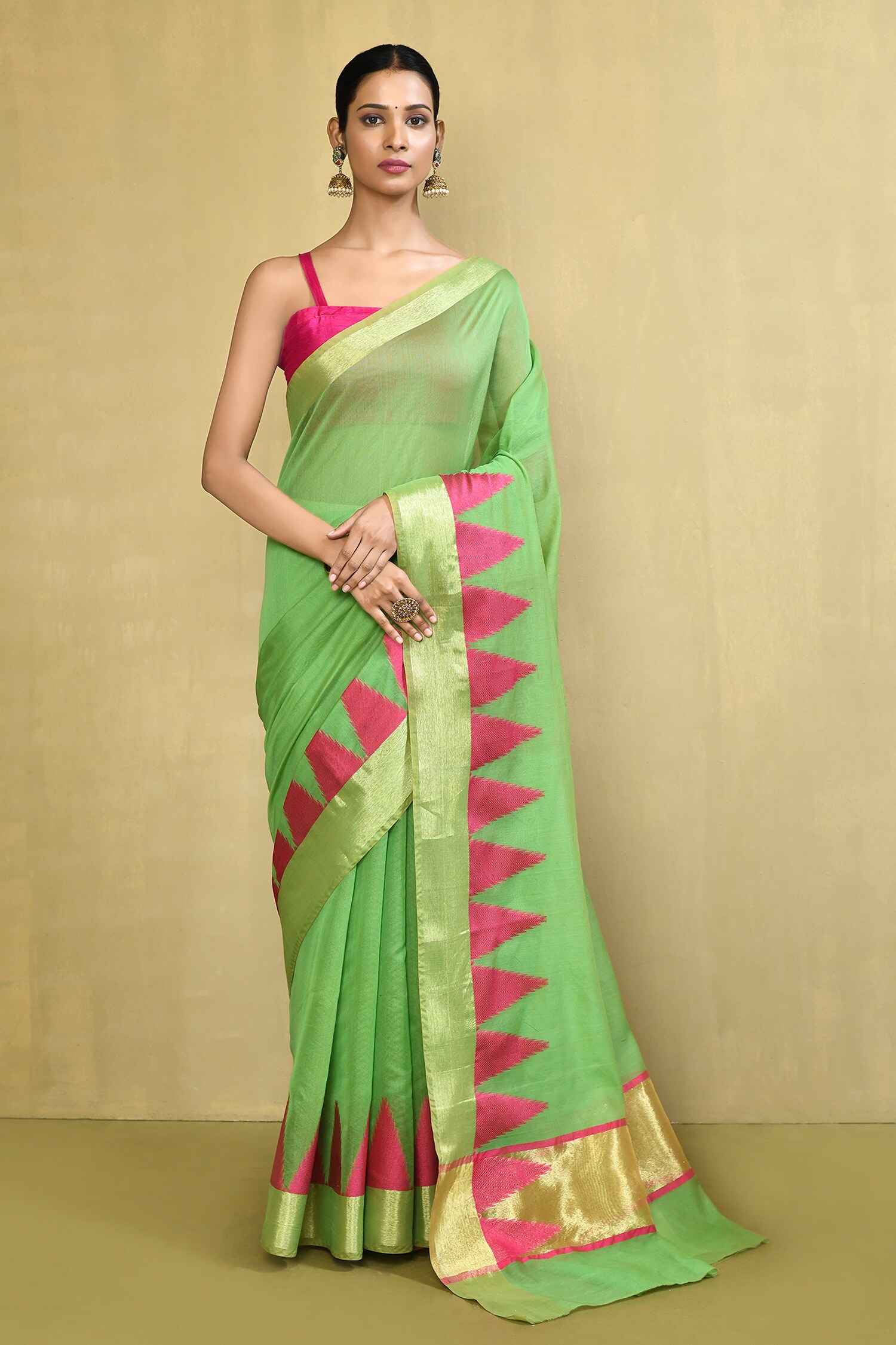 Buy Green Cotton Silk Woven Triangle Placement Saree With Running ...