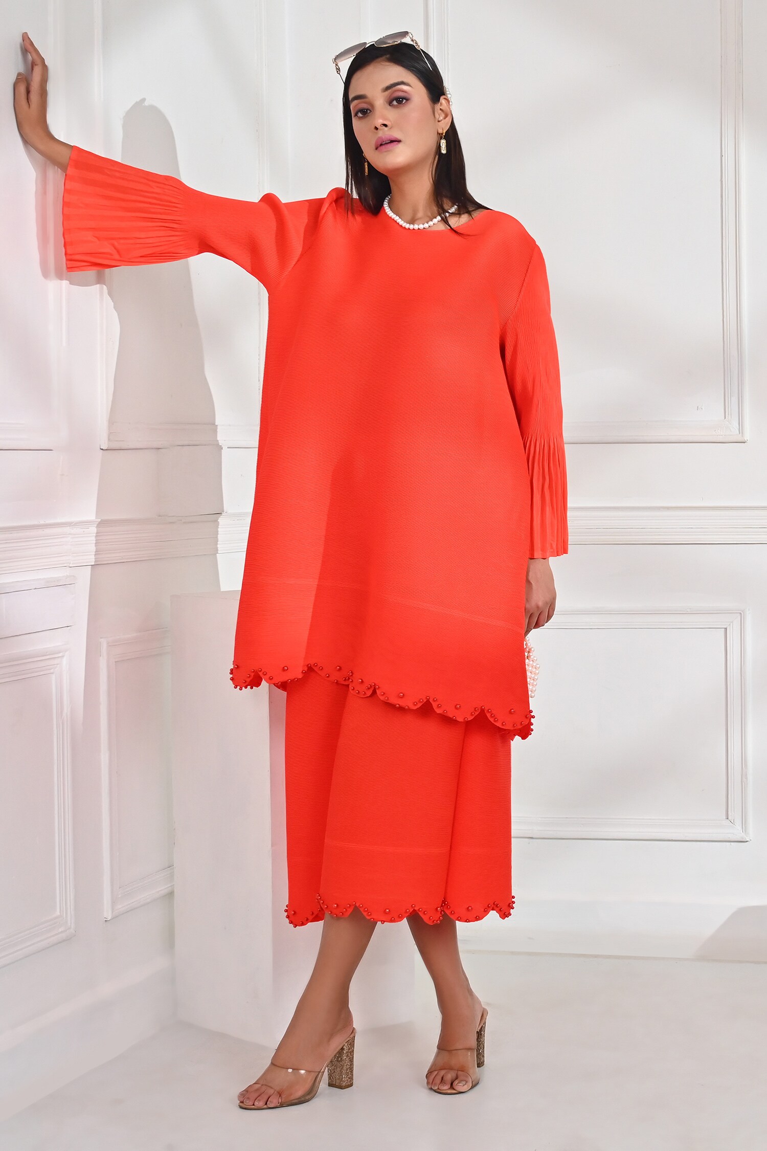 Buy Orange 100% Polyester 3d Patsy Fish Cut Studded Kurta And Pant Set ...