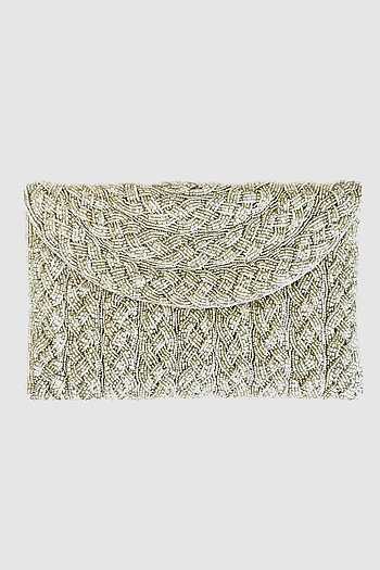 Buy Silver Hand Embroidery Liana Braided Clutch by Kokommo Online at ...