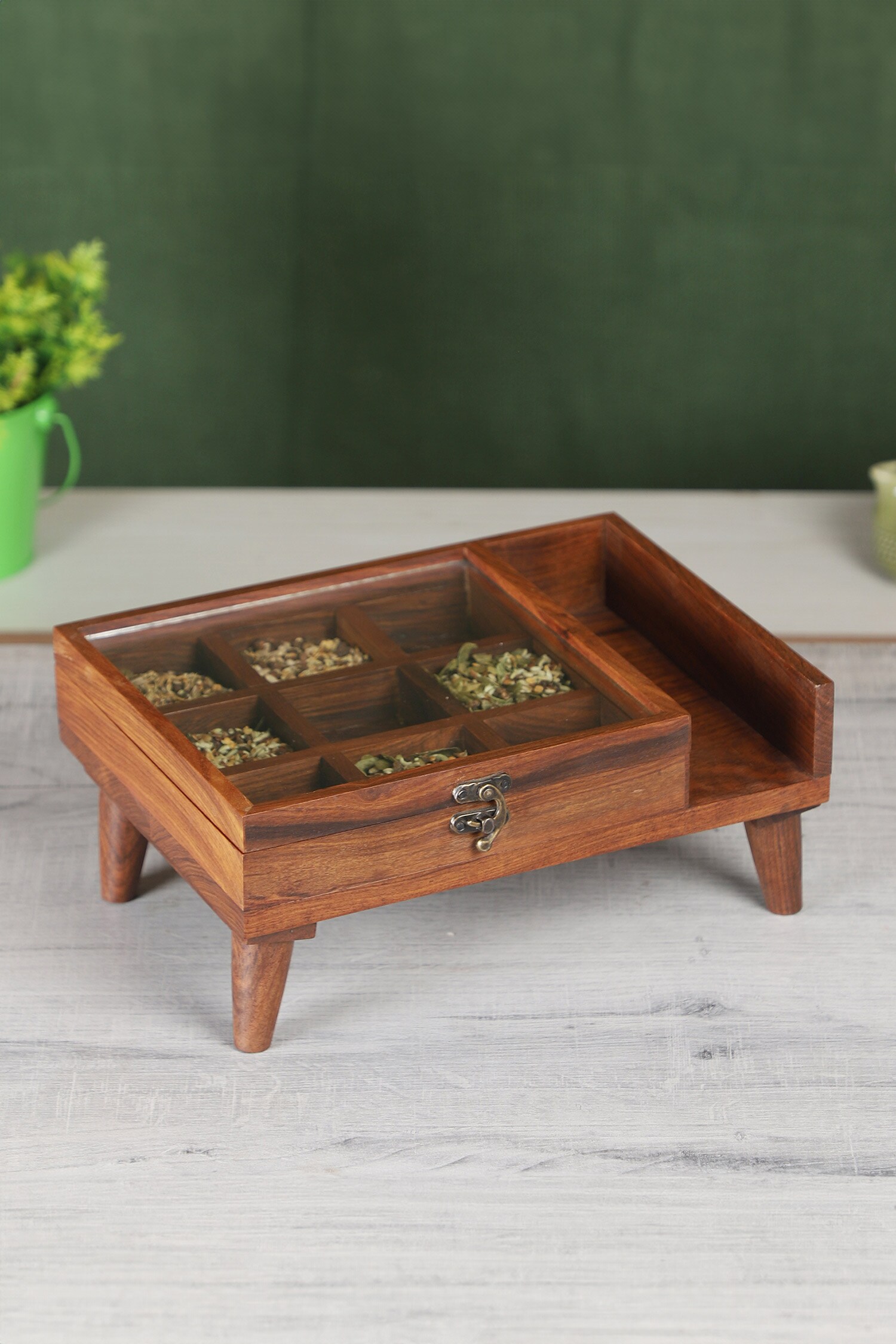Buy Brown Solid Wood Four-legged Square Shaped Spice Box by Brick Brown ...
