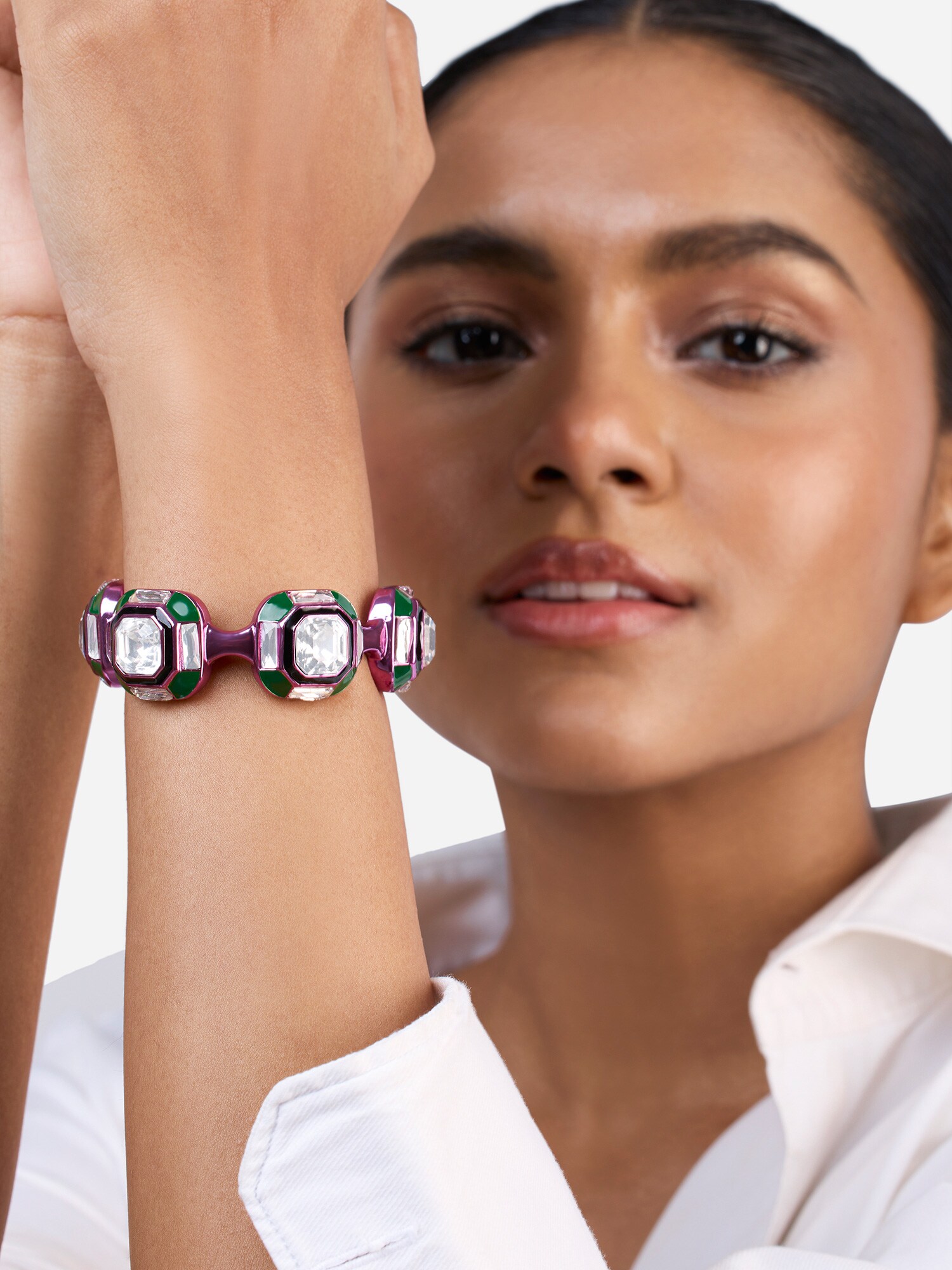 Buy Multi Color Crystal Hyper Deco Embellished Cuff by Isharya Online ...