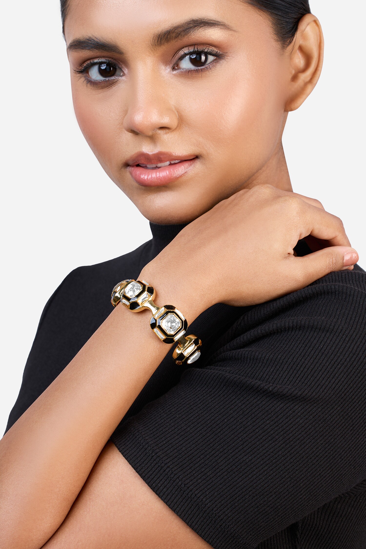 Buy Gold Plated Crystal Moss Deco Embellished Cuff by Isharya Online at ...