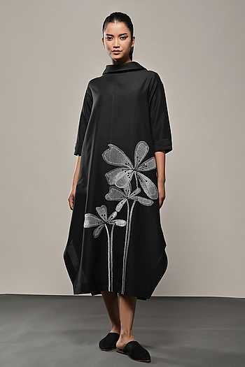 Buy Black Blended Silk Embroidery Thread Round High Titli Flower Dress ...