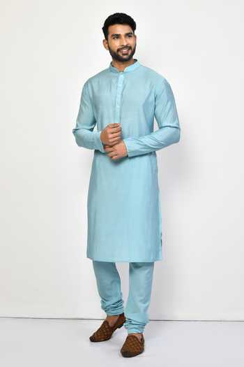 Buy Blue Silk Plain Solid Churidar For Men by Arihant Rai Sinha Online ...