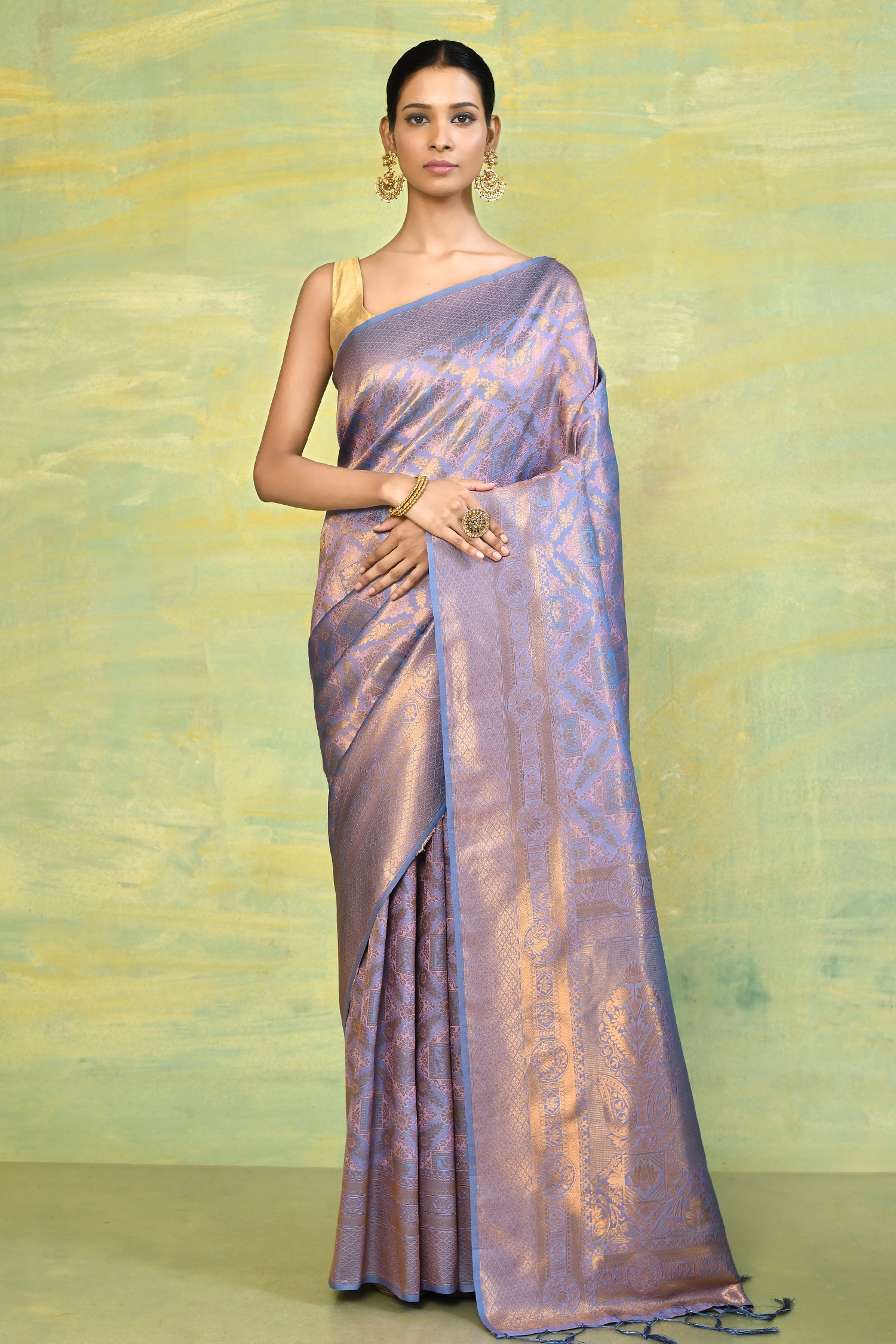 Buy Purple Silk Blend Woven Mughal And Kanvi Saree With Running Blouse For Women by Nazaakat by ...