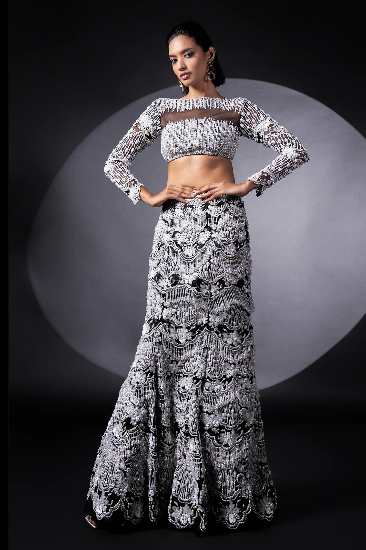 Buy Black Metallic Organza Hand Diora Mermaid Lehenga And Blouse Set ...